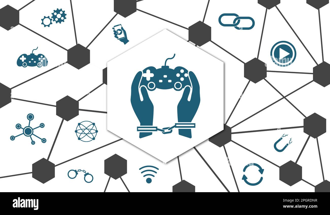 Concept of video game addiction with connected icons Stock Photo - Alamy