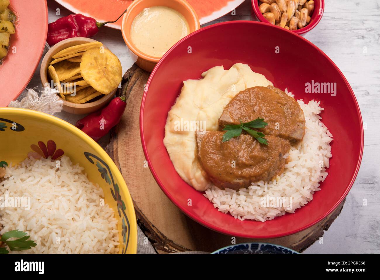 Peruvian food buffet table asado con peru beef stew with mashed ...