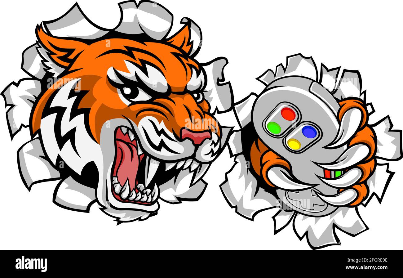 Tiger Gamer Video Game Controller Cartoon Mascot Stock Vector Image ...