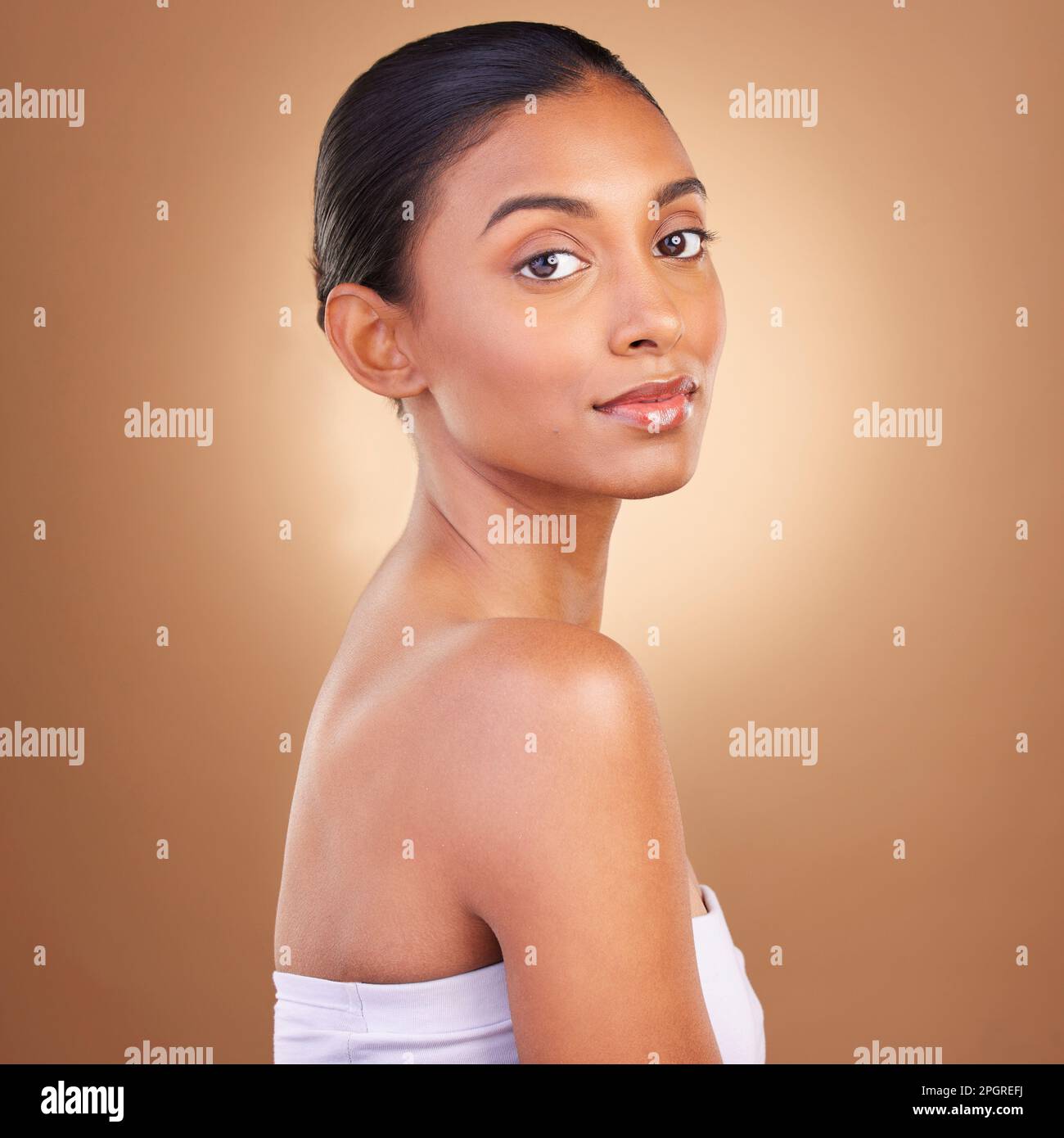 Beauty Makeup And Portrait Of Indian Woman For Skincare Healthy Skin And Facial Treatment In