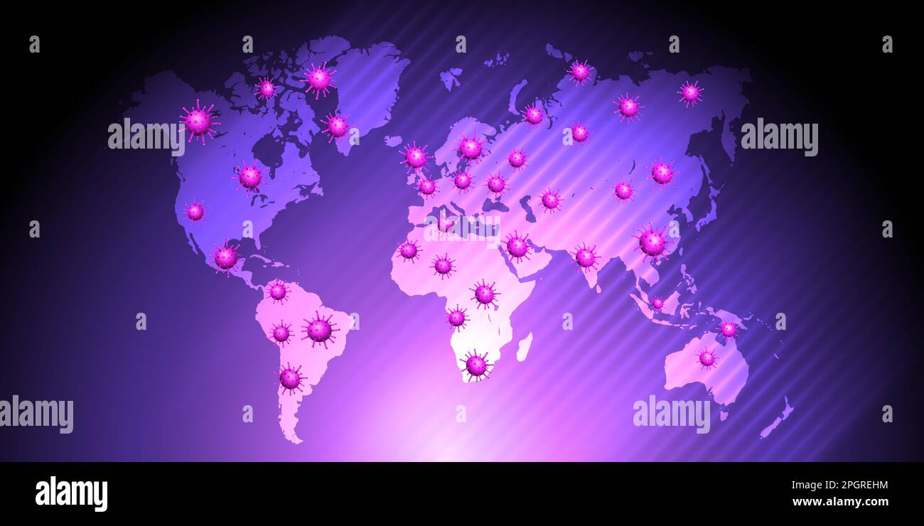 Medical background with virus cells on a world map design Stock Vector ...