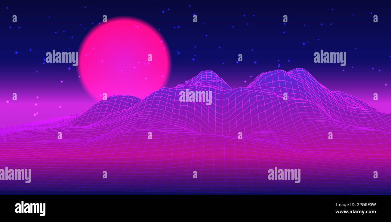 Abstract background with a retro futuristic landscape techno design ...