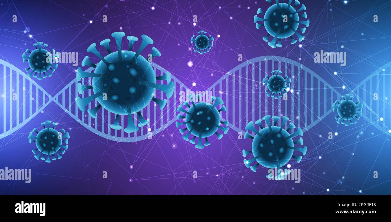 medical background with dna strand and abstract virus cells - covid 19 ...