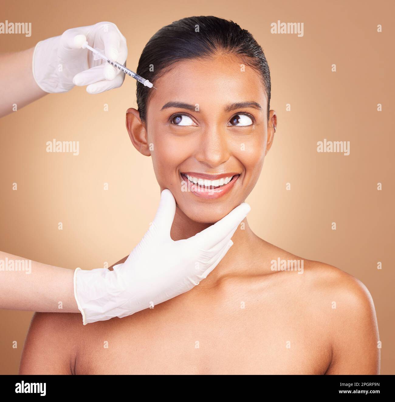 Woman, face injection and beauty with needle and dermatology, skincare ...