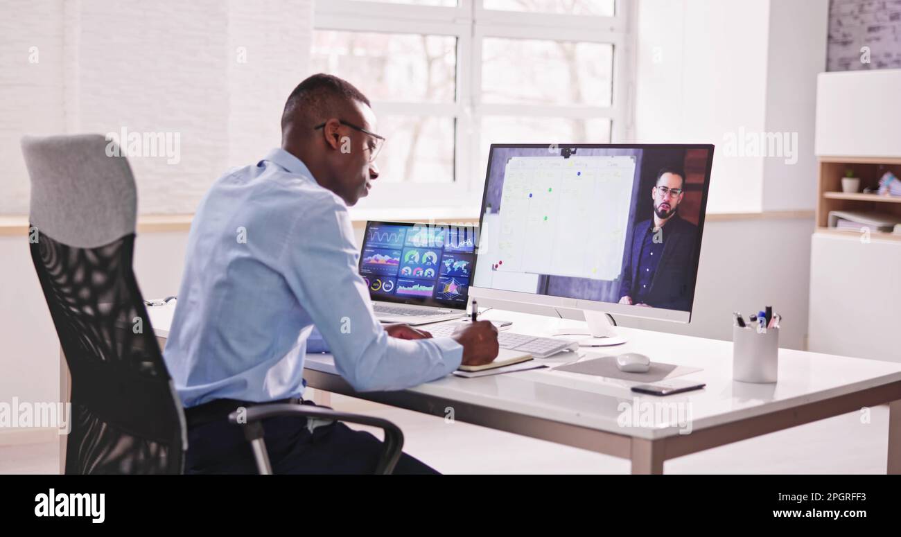 Online Virtual Video Conference Training On Laptop Computer Stock Photo ...