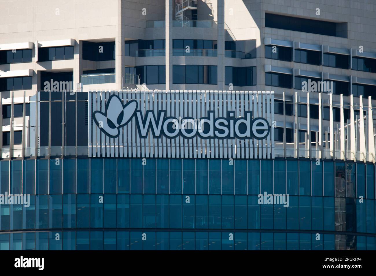 Perth, Australia - March 10, 2023: Woodside Plaza office building once ... Perth, Australia - March 10, 2023: Woodside Plaza office building once ...