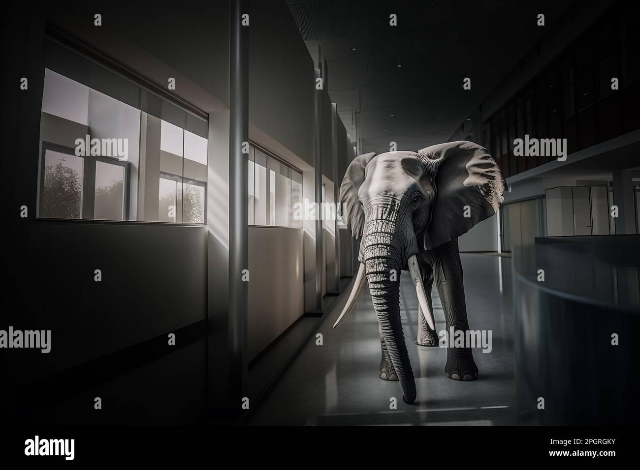 elephant inside a modern building. 3d render Stock Photo - Alamy
