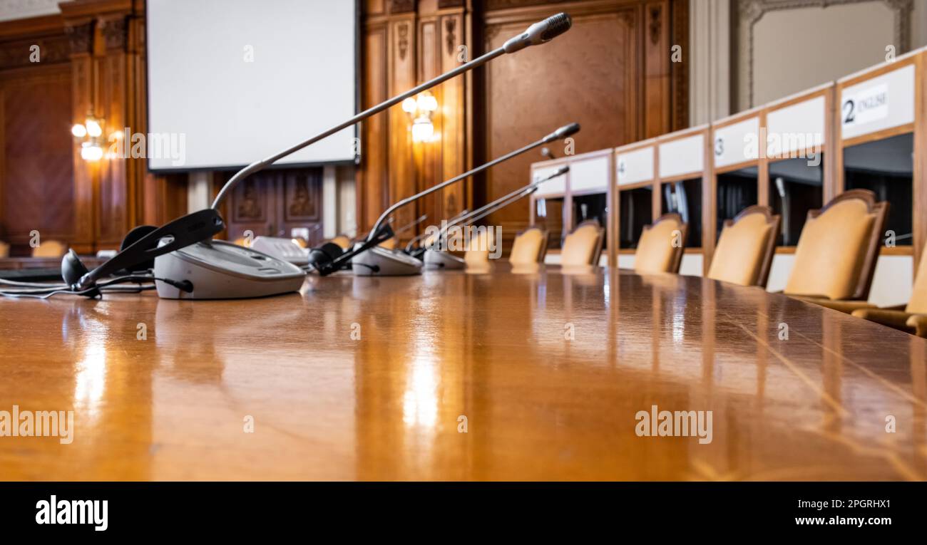 Conference room equipment of the Romanian Parliament building in ...