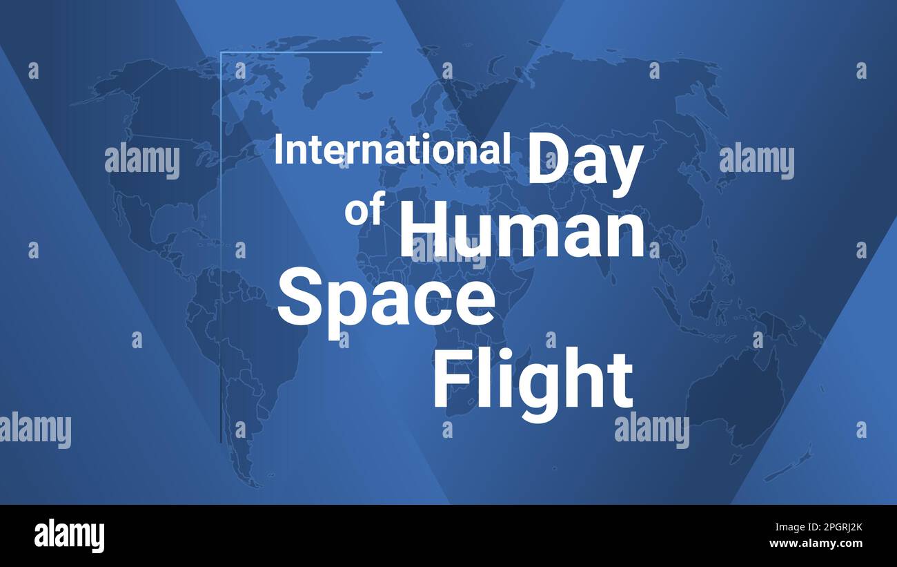 International Day of Human Space Flight holiday card. Poster with earth ...