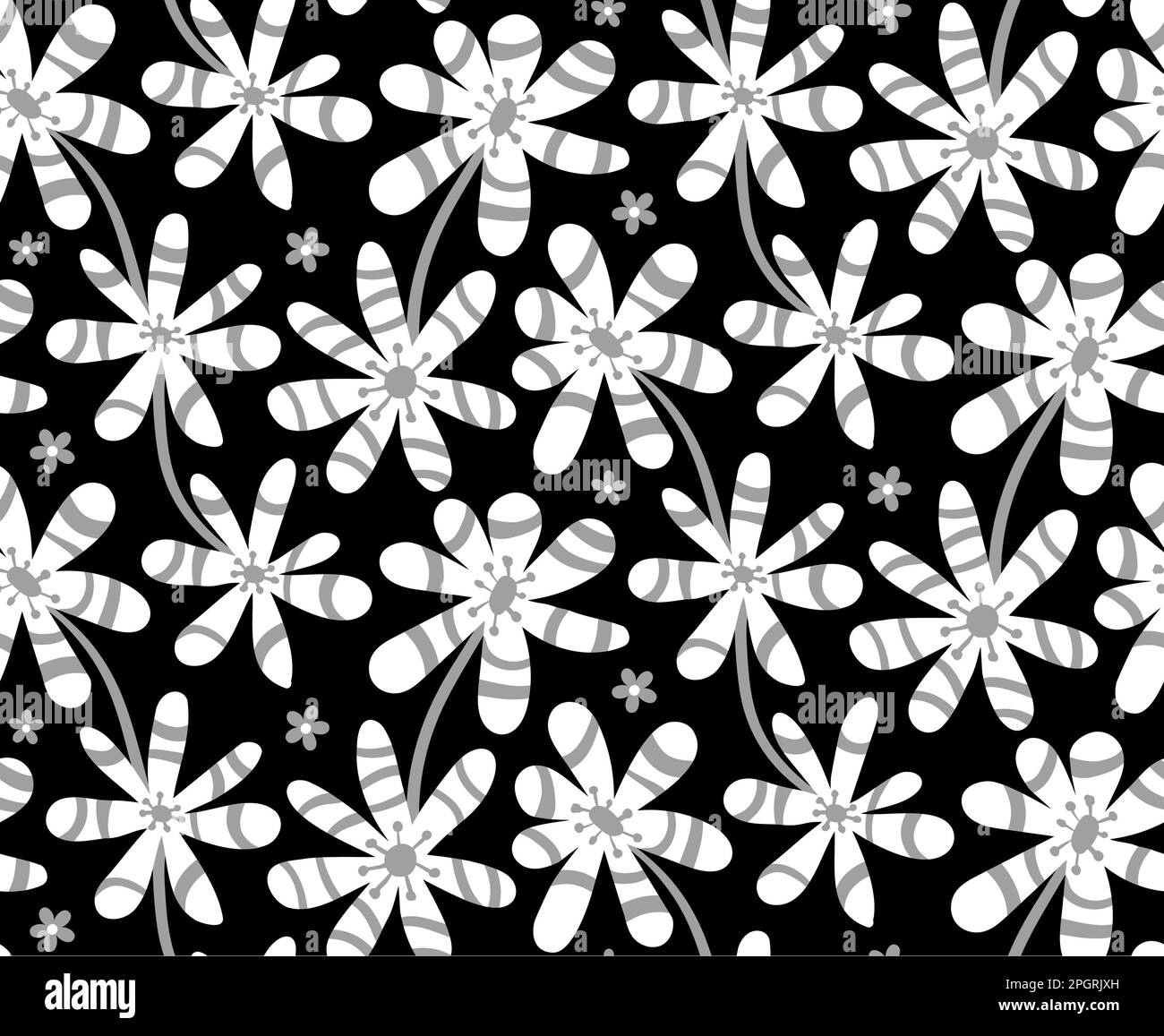 White gray flower on black background. Seamless pattern. Vector ...