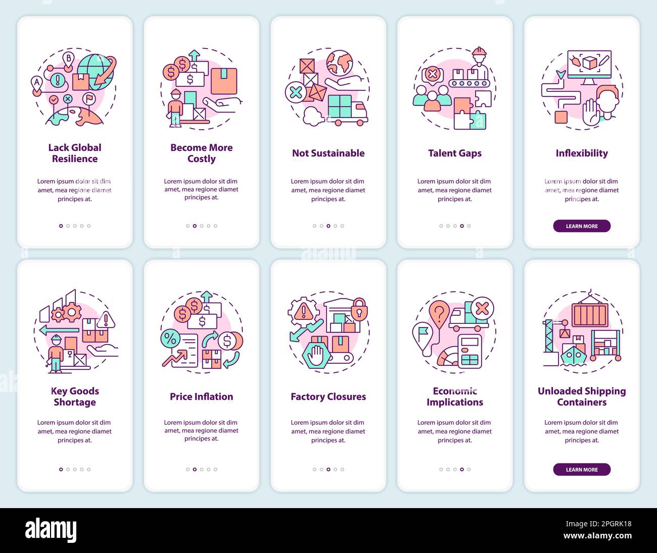 Supply Chain Issues Maintain Onboarding Mobile App Screens Set Stock Vector Image And Art Alamy