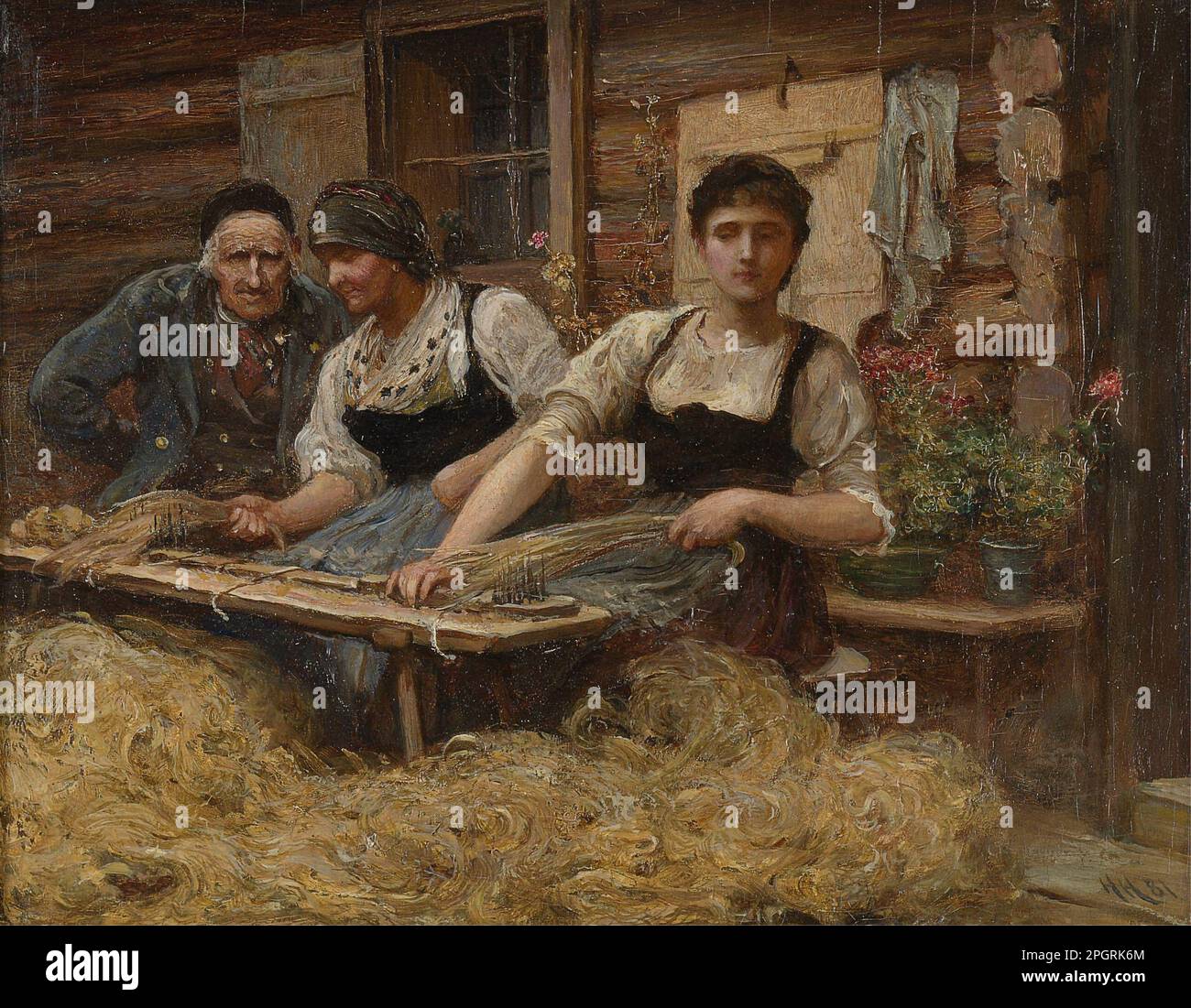 Hackling flax 1881 by Hubert von Herkomer Stock Photo - Alamy