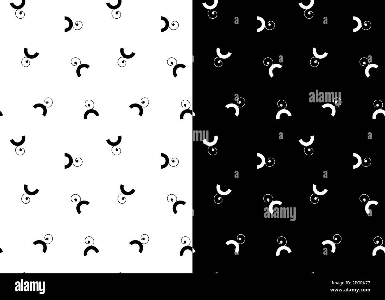 Abstract seamless pattern. Black semicircle and curl on white ...