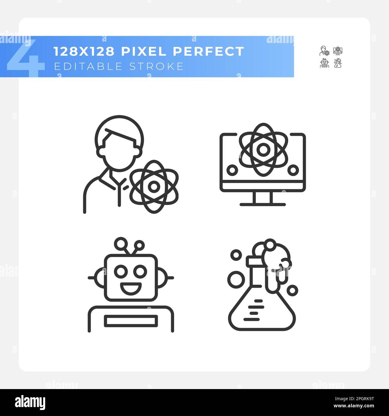 STEM technology and AI pixel perfect linear icons set Stock Vector ...