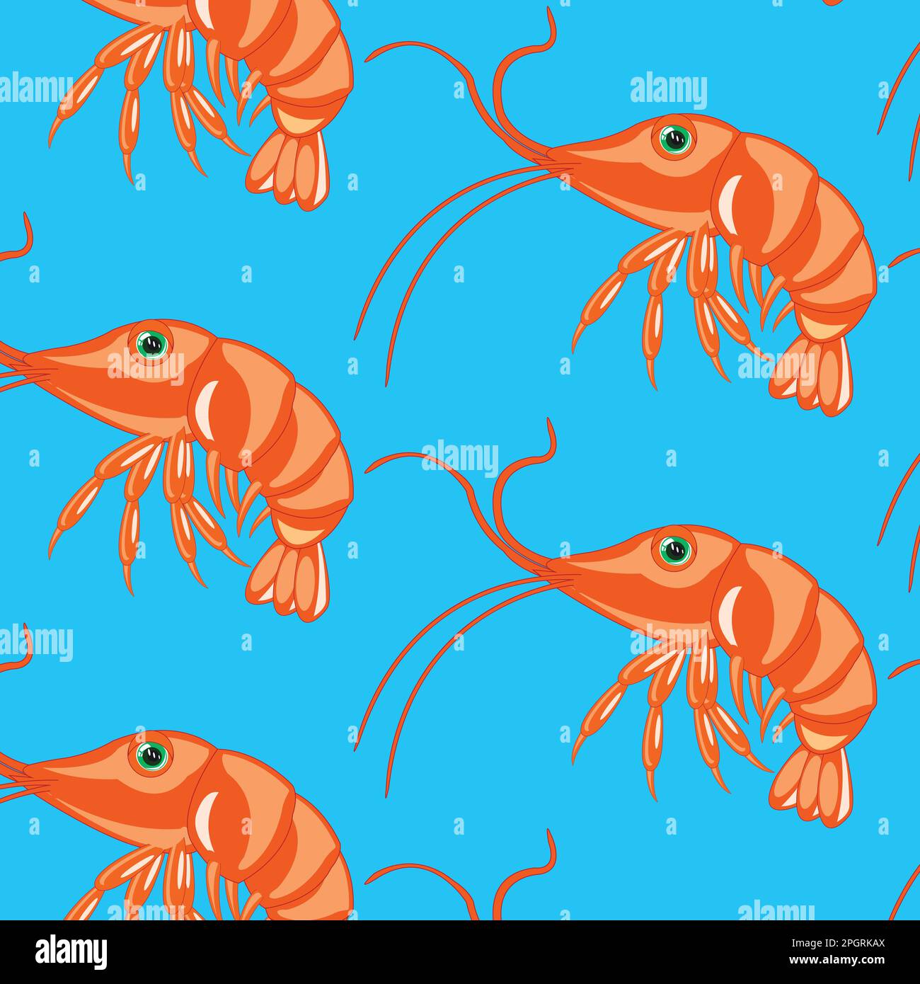 Seamless pattern from shellfish prawn on turn blue background Stock ...
