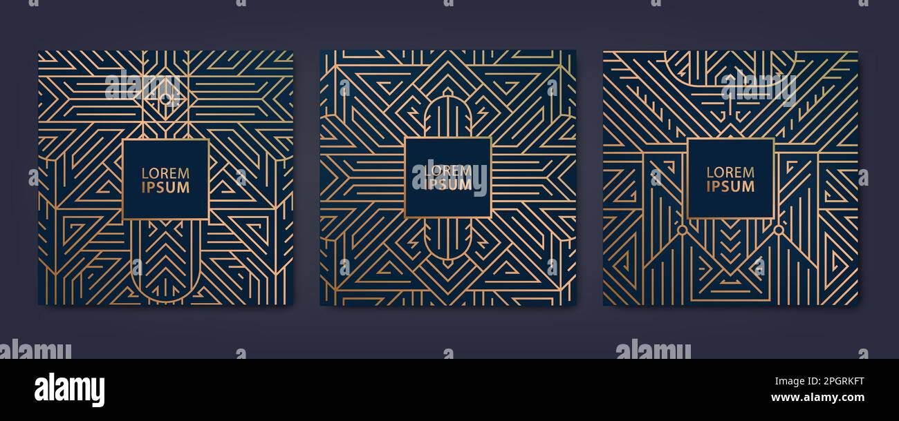 Vector set of luxury art deco cover templates, gatsby style invitations ...