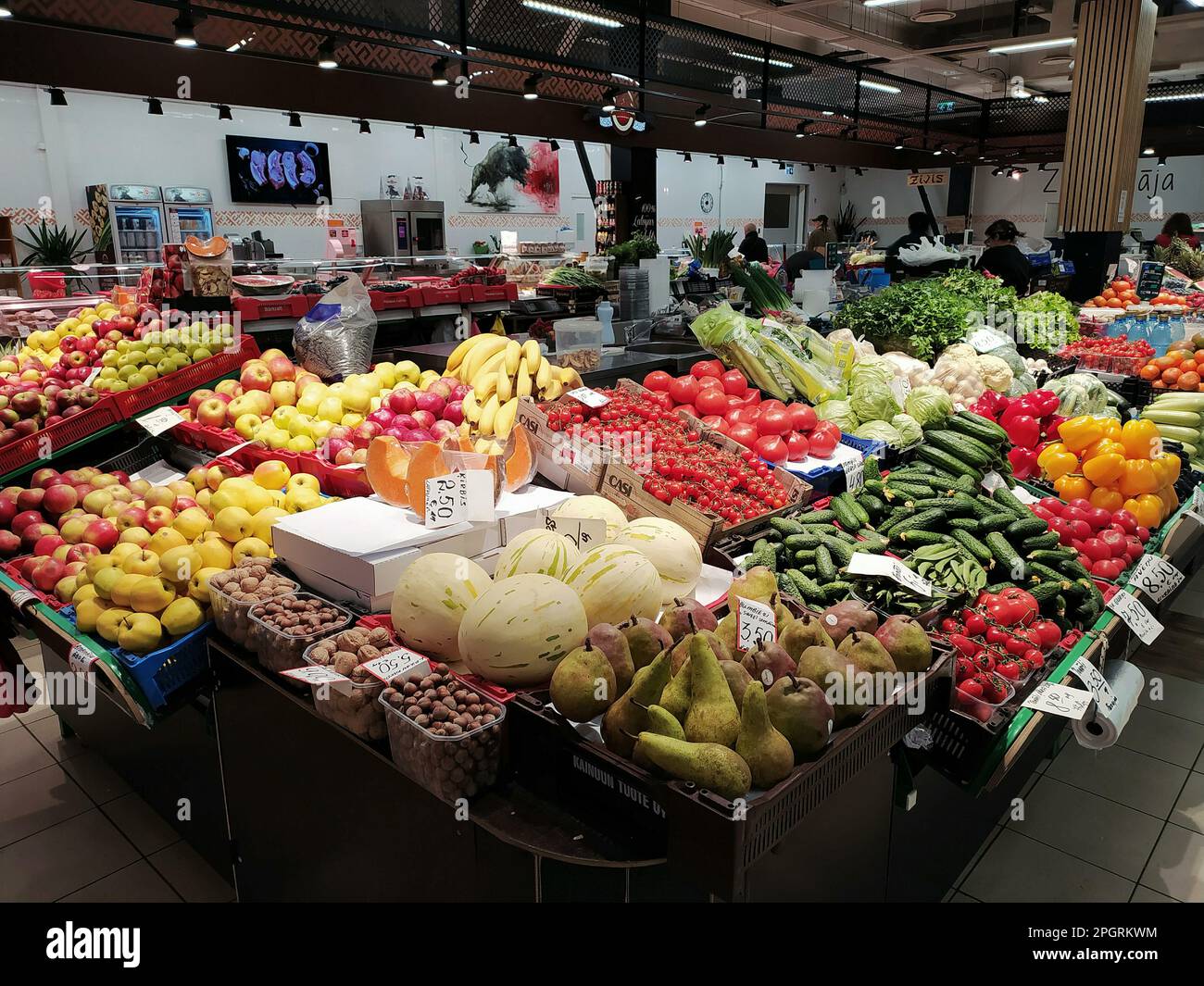 Fruit and vegetable market in the shopping center of the Riga ...