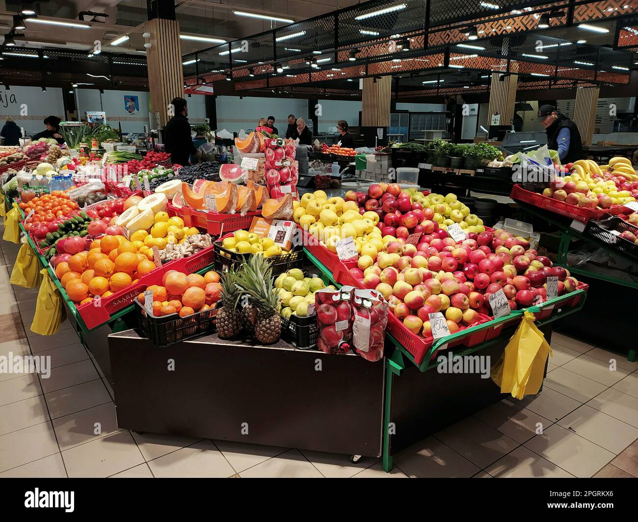 Fruit and vegetable market in the shopping center of the Riga ...