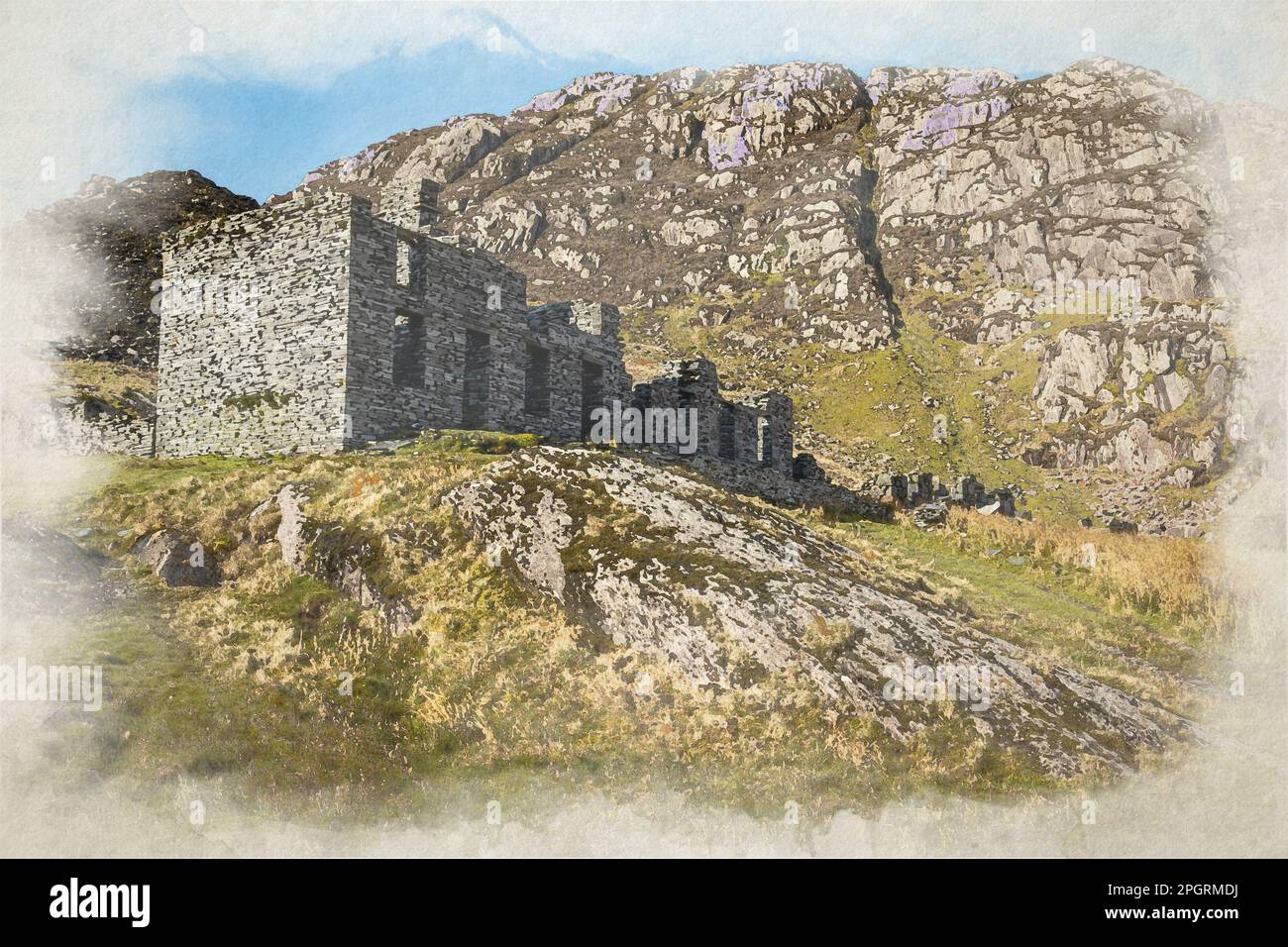 Digital watercolor painting of the abandoned Cwmorthin slate mine at ...