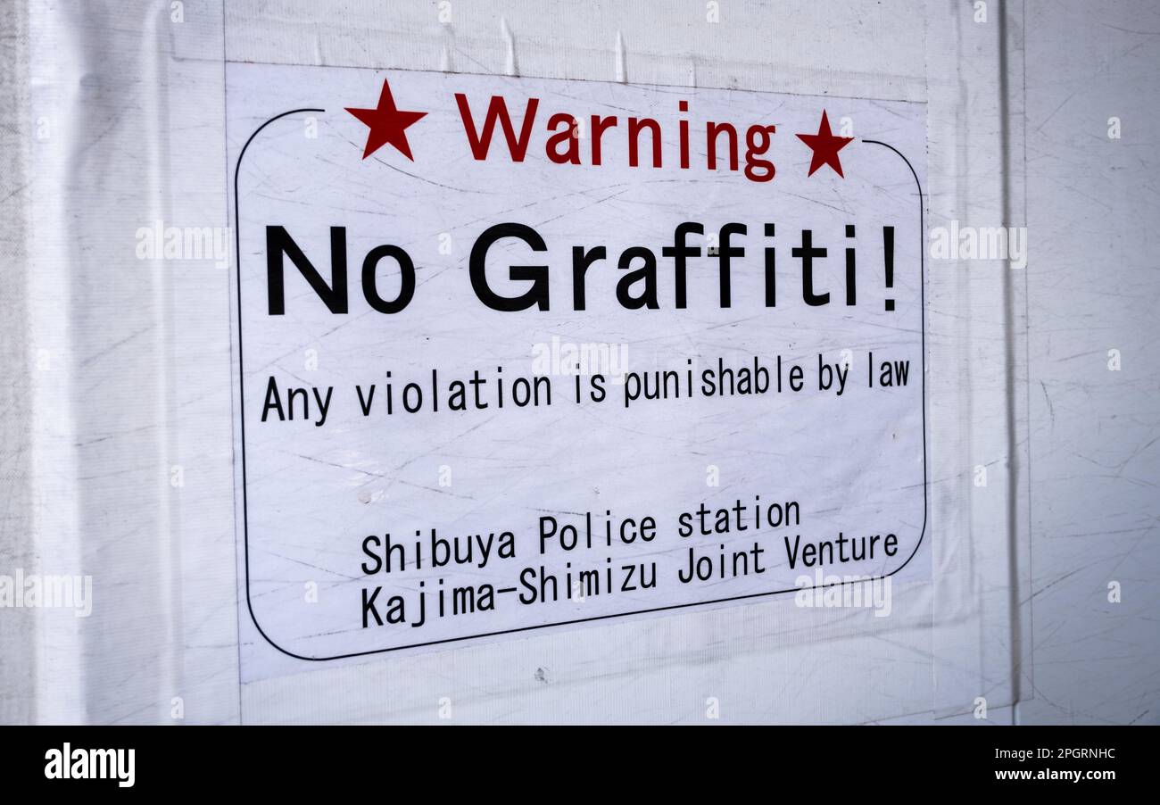 March 13th 2023 - Tokyo, Japan: Warning No Graffiti sign, any violation ...