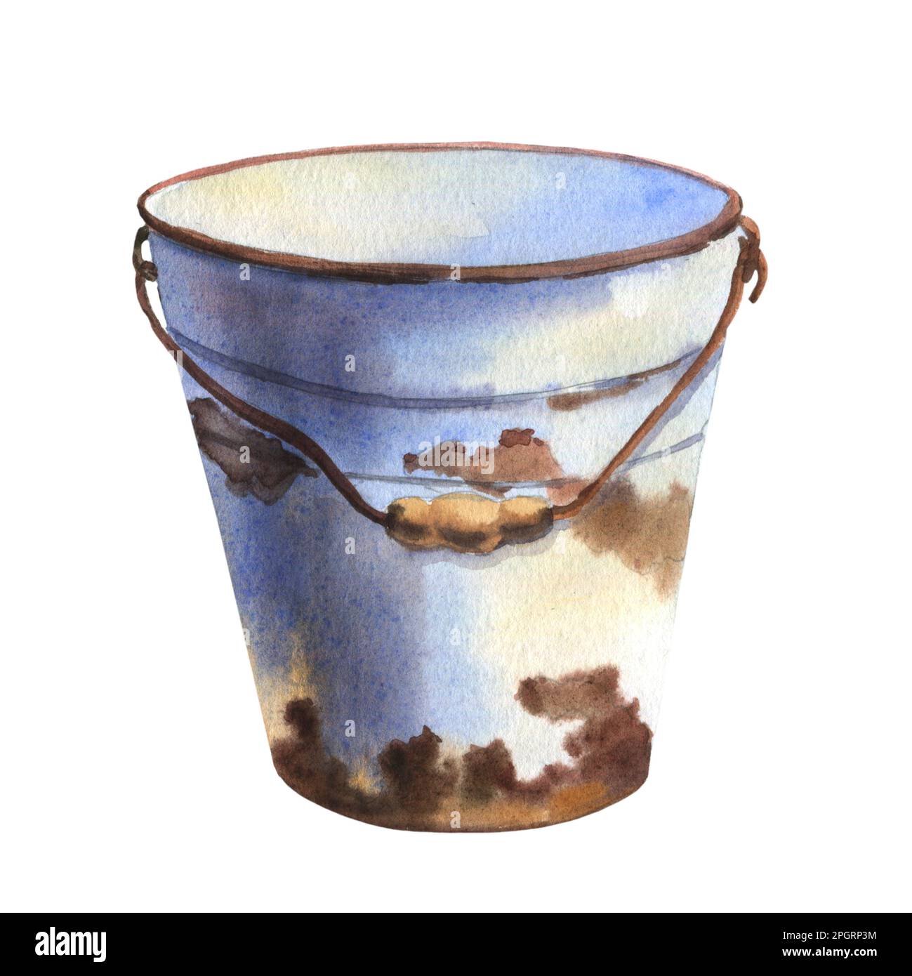 Rustic iron metal bucket. Watercolor painting isolated on white ...