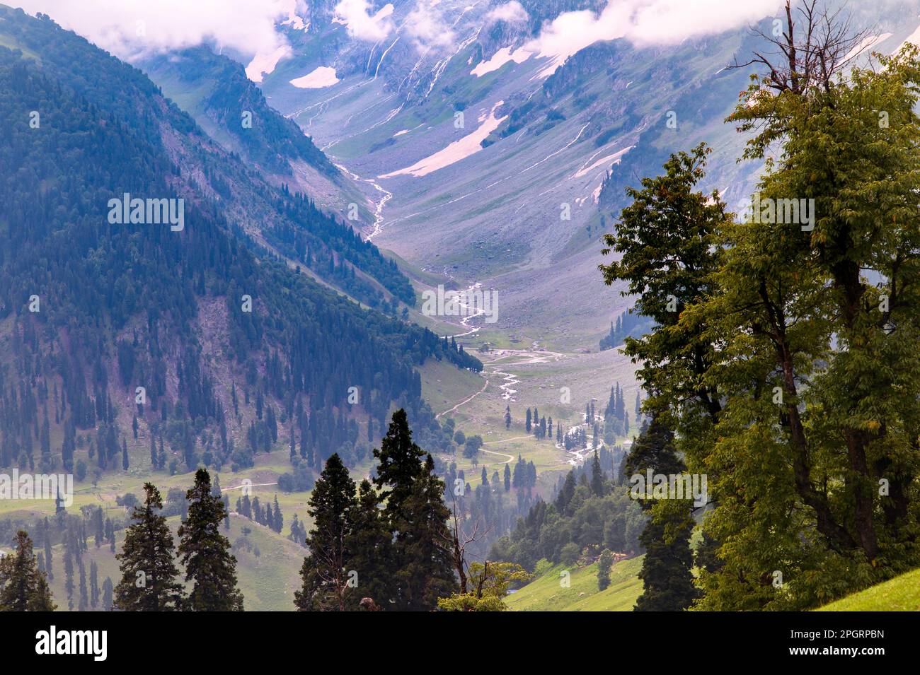 Landscape in the mountains. Panoramic view from the top of Sonmarg ...