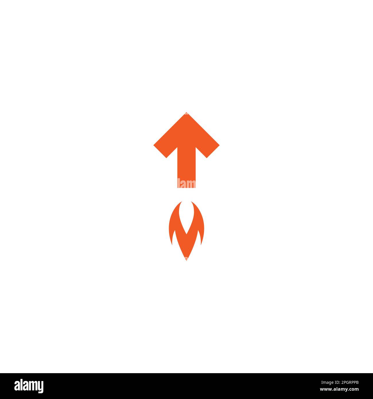 red arrow up with rocket fire icon. Isolated on white. Launch icon ...