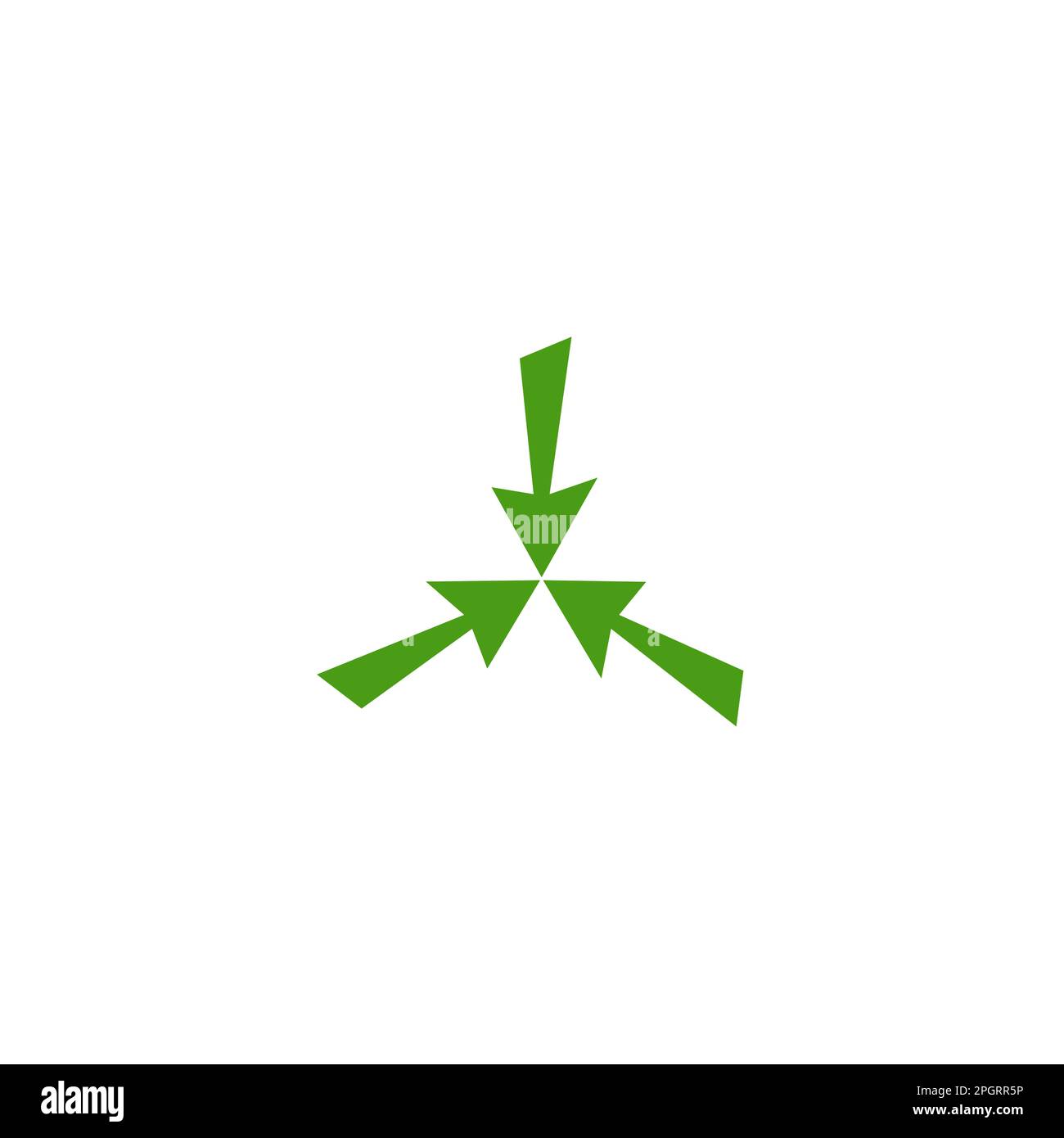 Three green shabby arrows point to the center. Triple Collide Arrows icon. Merge Directions icon ...