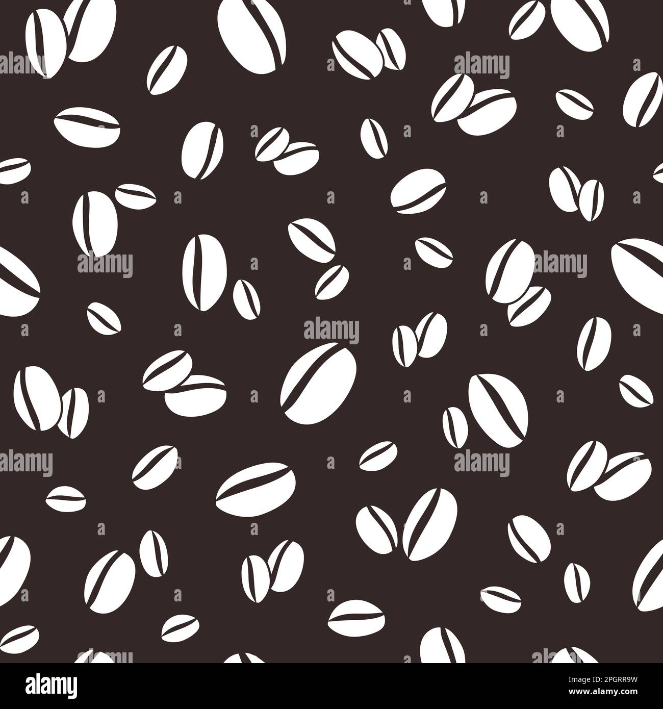 seamless pattern with white hand drawn coffee beans on broun background. Flat cartoon vector ...
