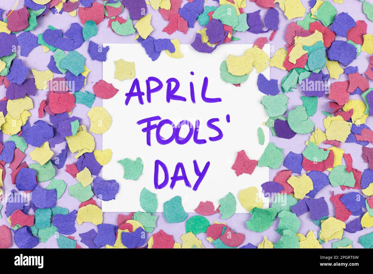 APRIL FOOLS' DAY. Horizontal top flat view of April Fools Text in ...