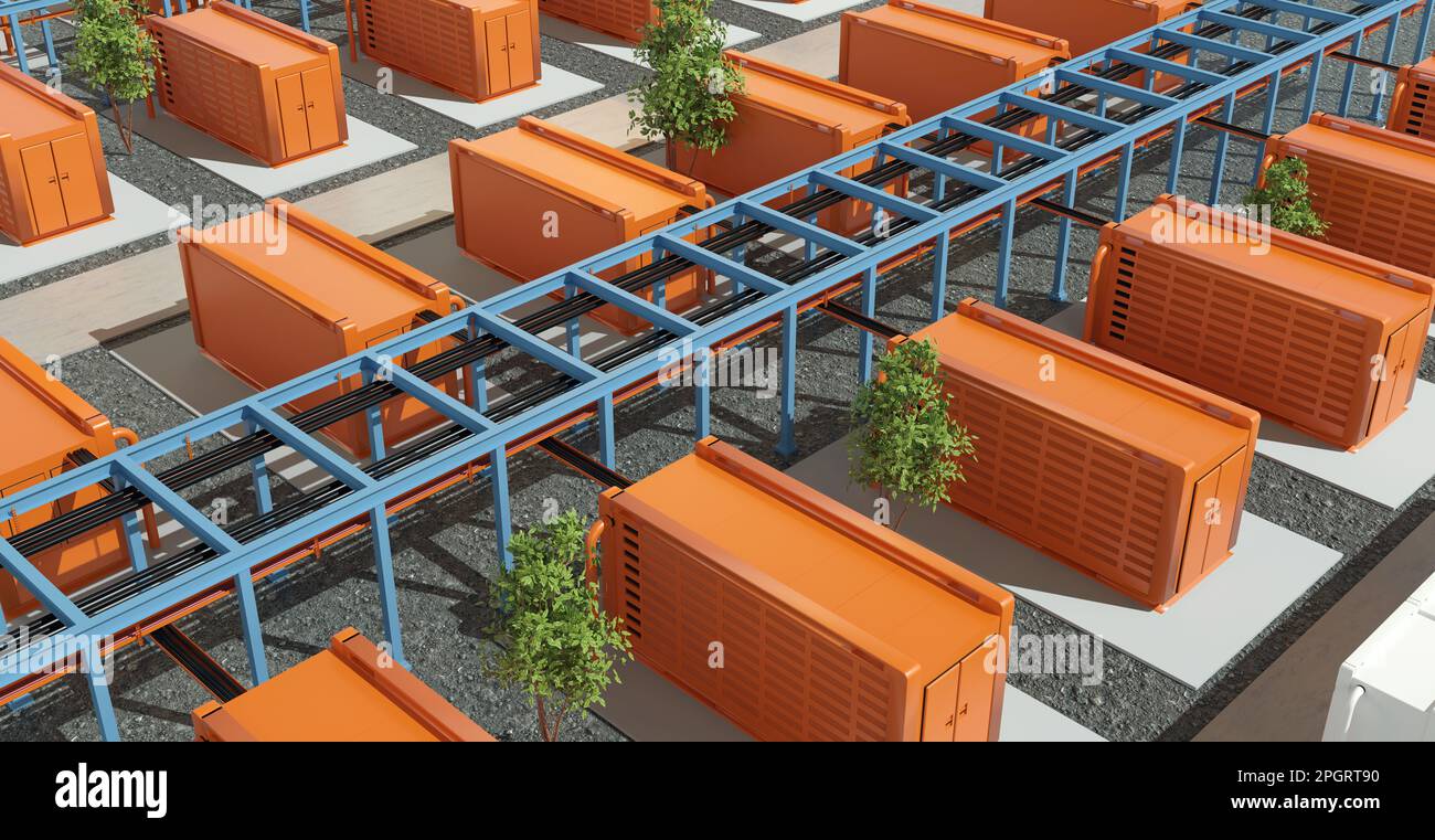 A modern battery storage in the nature, 3D illustration Stock Photo - Alamy
