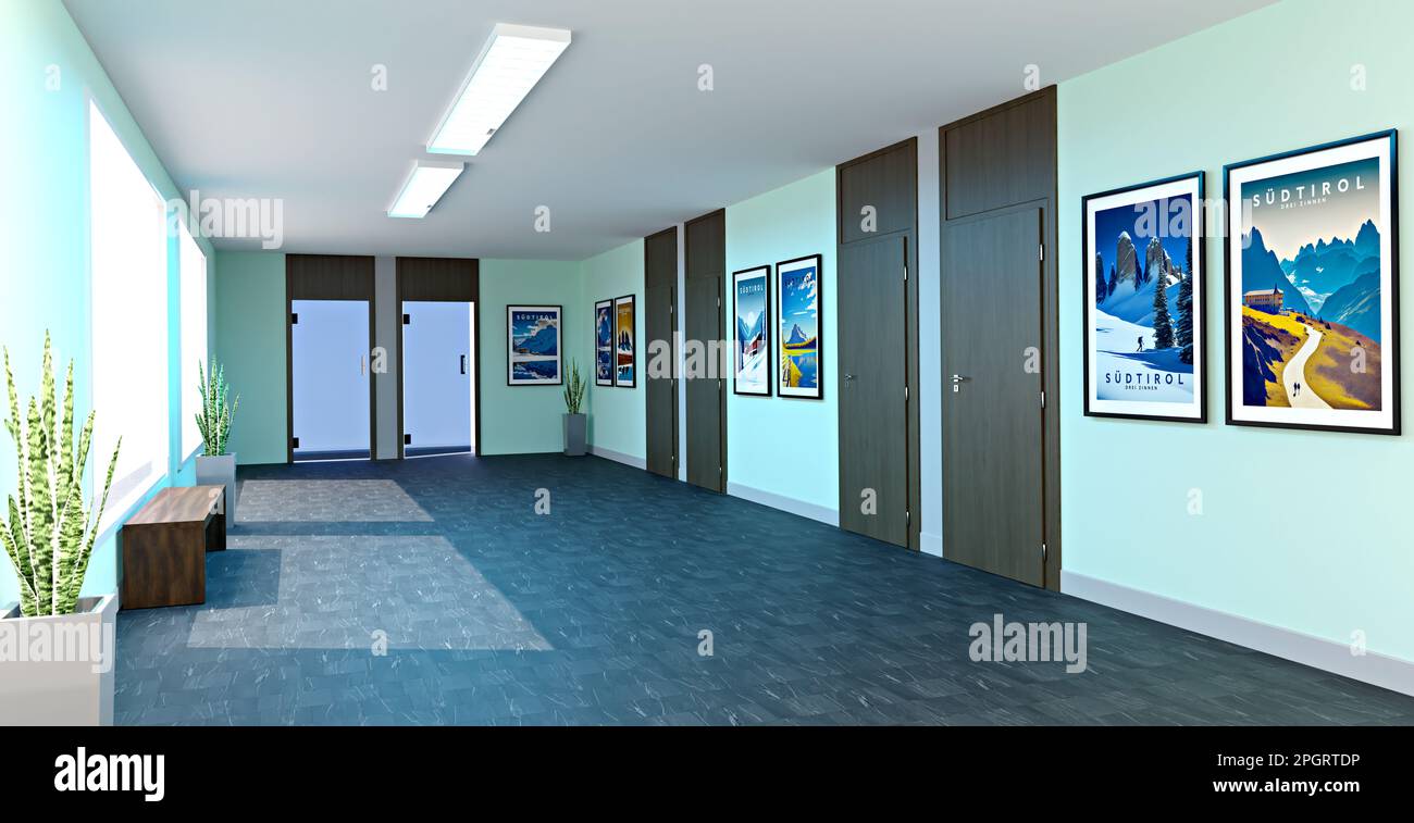 Office corridor with canvas and posters, 3D illustration Stock Photo ...