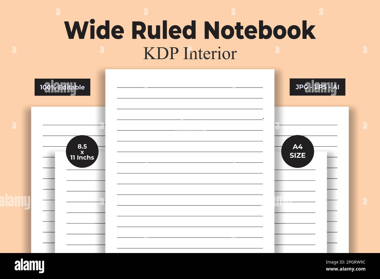 Wide Ruled Notebook KDP Interior Low and No Content Book Stock Vector ...