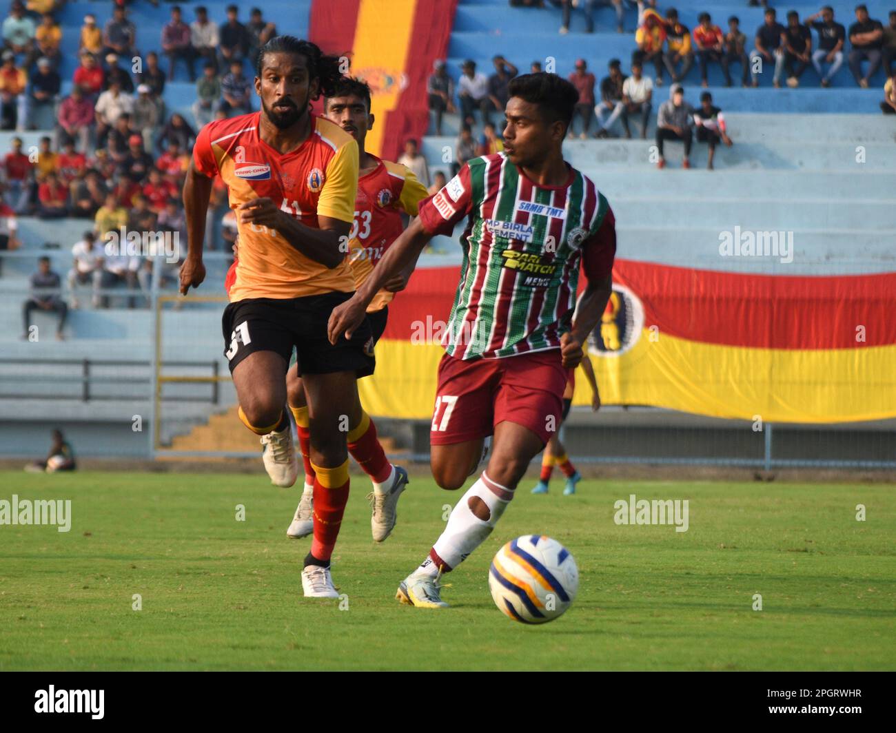 Kolkata, India. 24th Mar, 2023. ATK Mohun Bagan shares one point with Emammi East Bengal in ...
