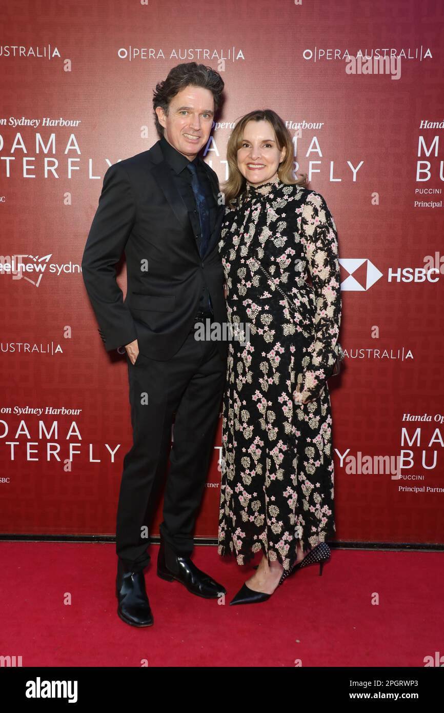 Sydney, Australia. 24th March 2023. Matt Day and wife Kirsty Thomson arrive on the red carpet at ...