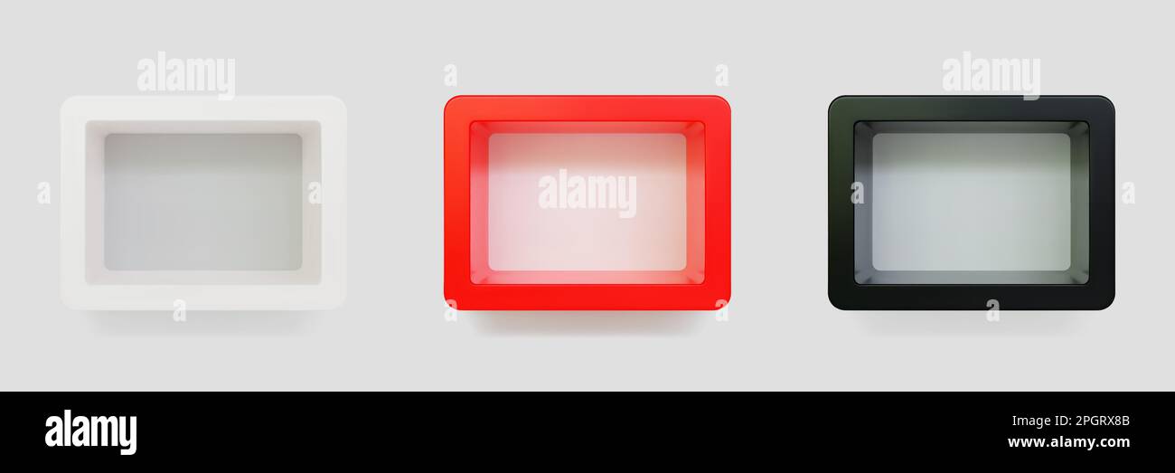 Set of empty rounded rectangular shelves or niches on white wall 3D ...