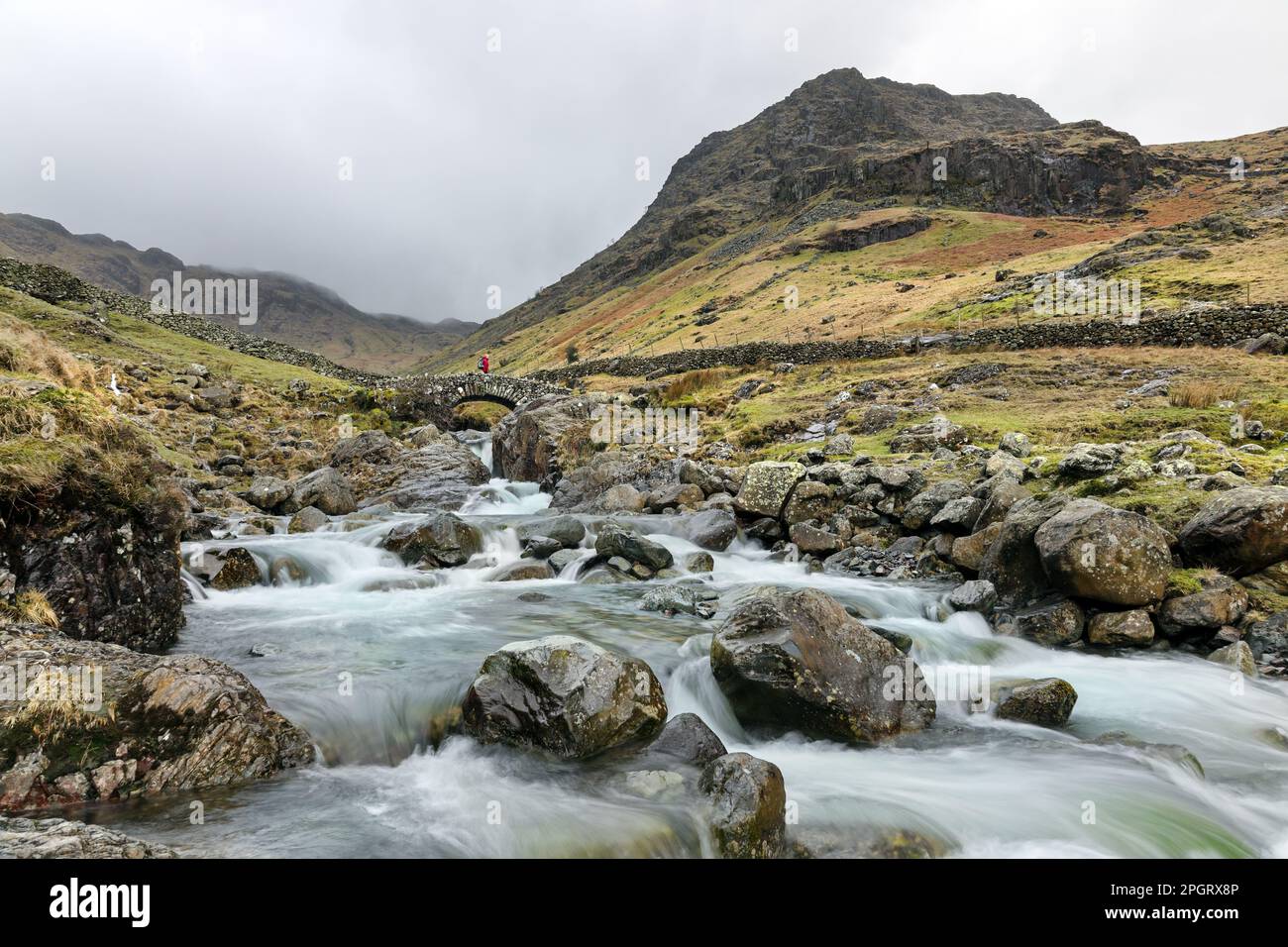 Grains Gill and Stockley Bridge with Seathwaite Fell to the right, Lake ...