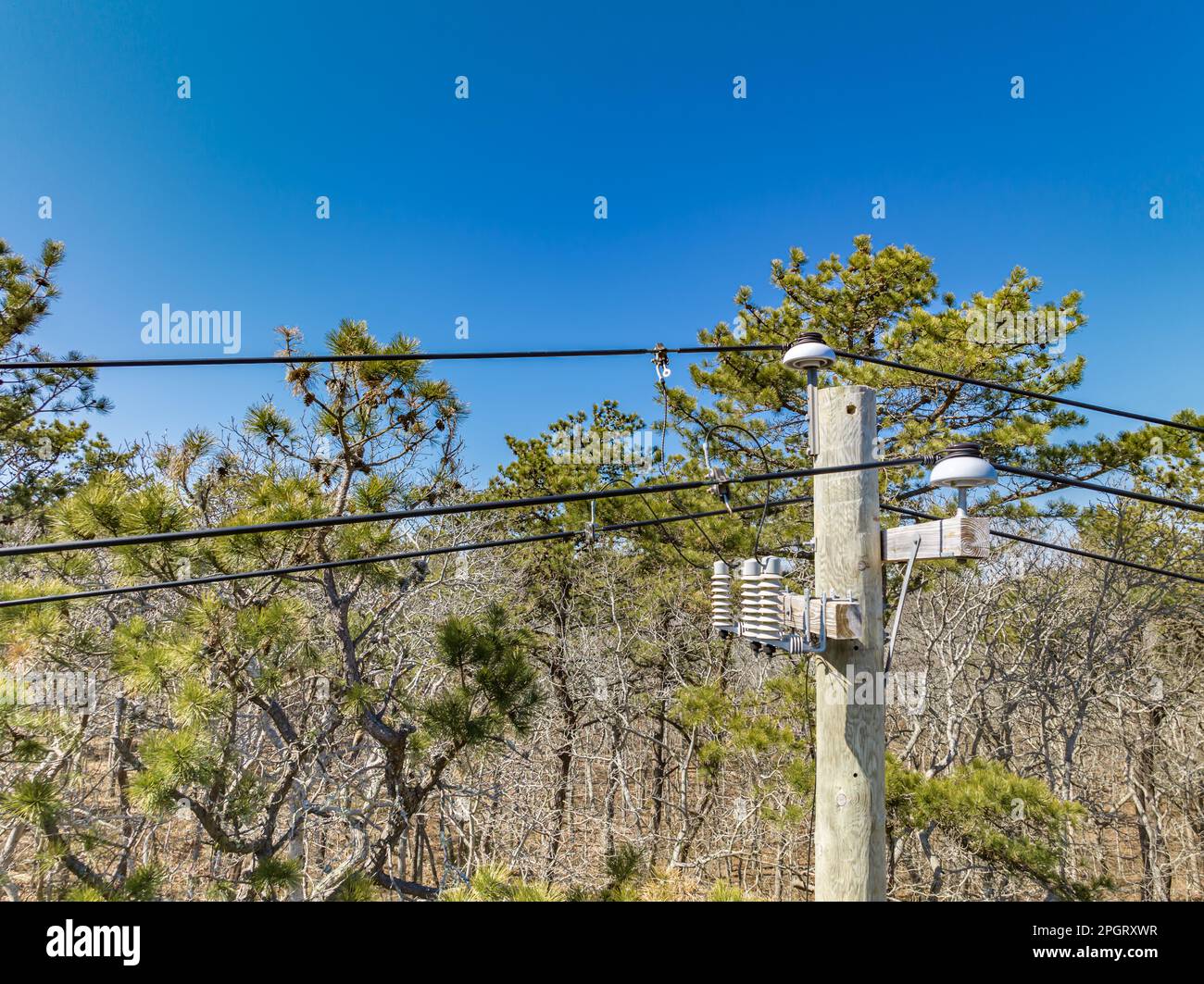 Close up of the upper most portion of an electrical pole Stock Photo ...