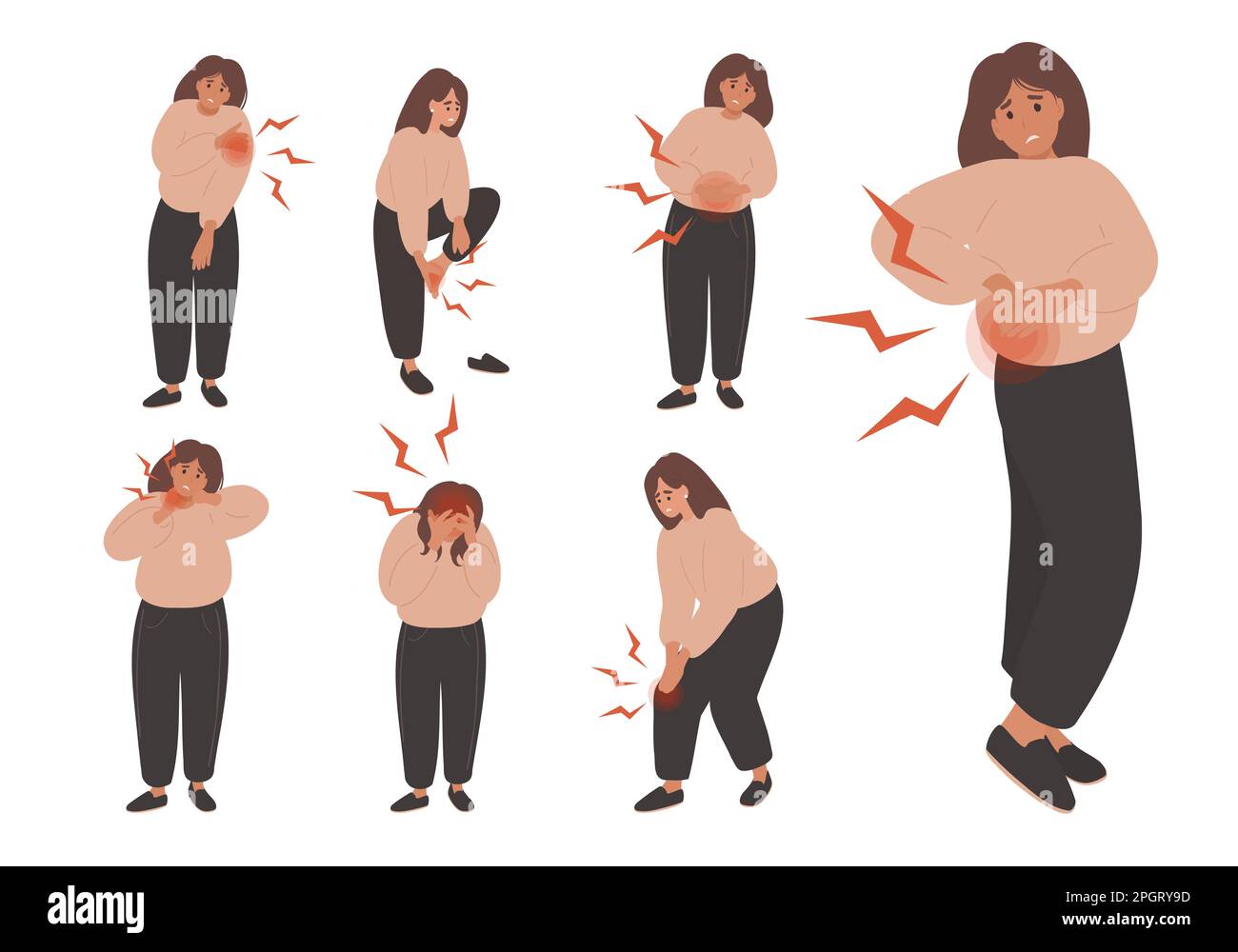 Set Woman different type of pain, Health Problem Stock Vector Image ...