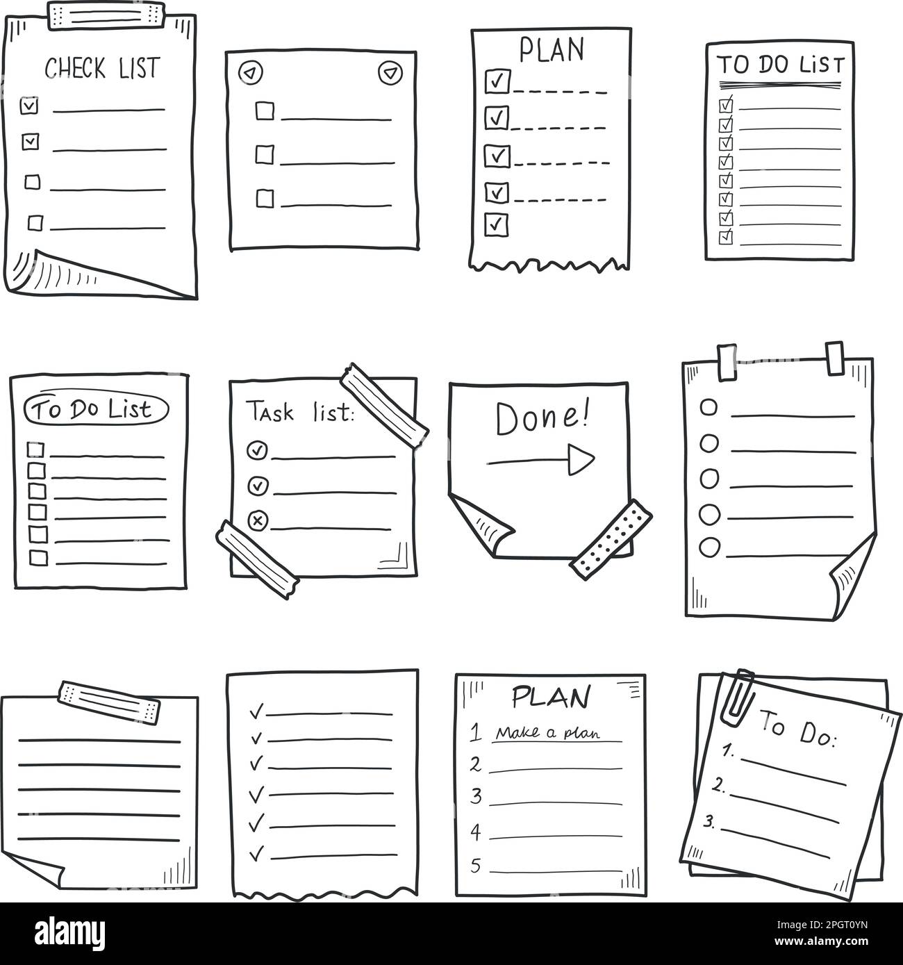 Hand drawn memo paper sheet icon set in flat style. Sticky note vector ...