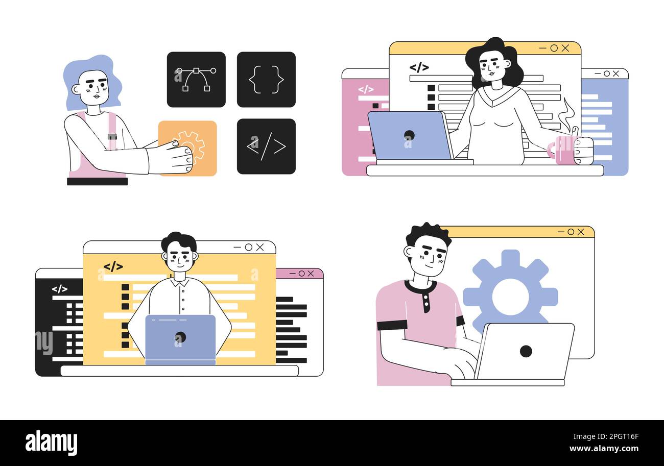 Web development process line concept vector spot illustration pack ...