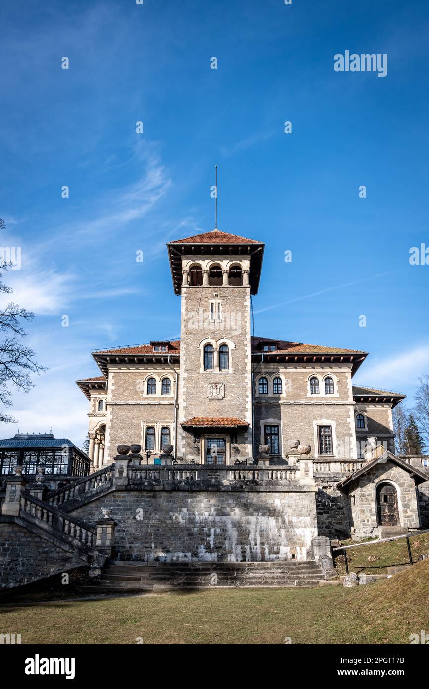 Exterior of Cantacuzino Castle in the Bucegi Mountains, Romania. Used ...