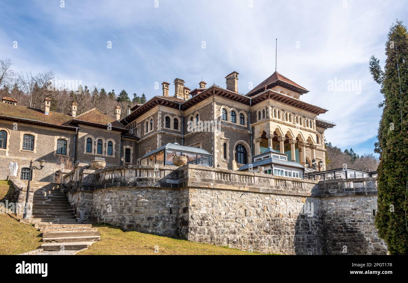 Exterior of Cantacuzino Castle in the Bucegi Mountains, Romania. Used ...
