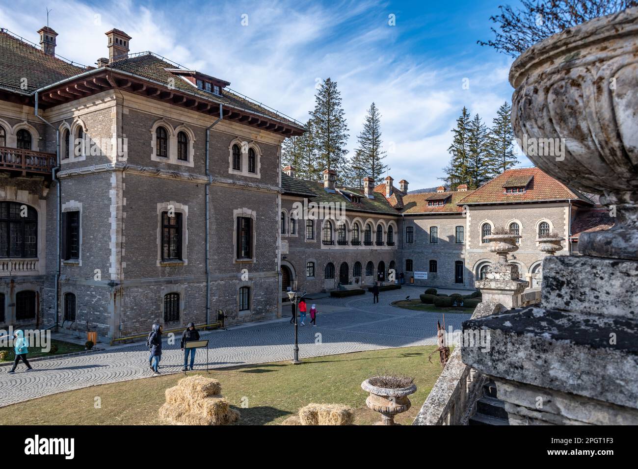 Exterior of Cantacuzino Castle in the Bucegi Mountains, Romania. Used ...