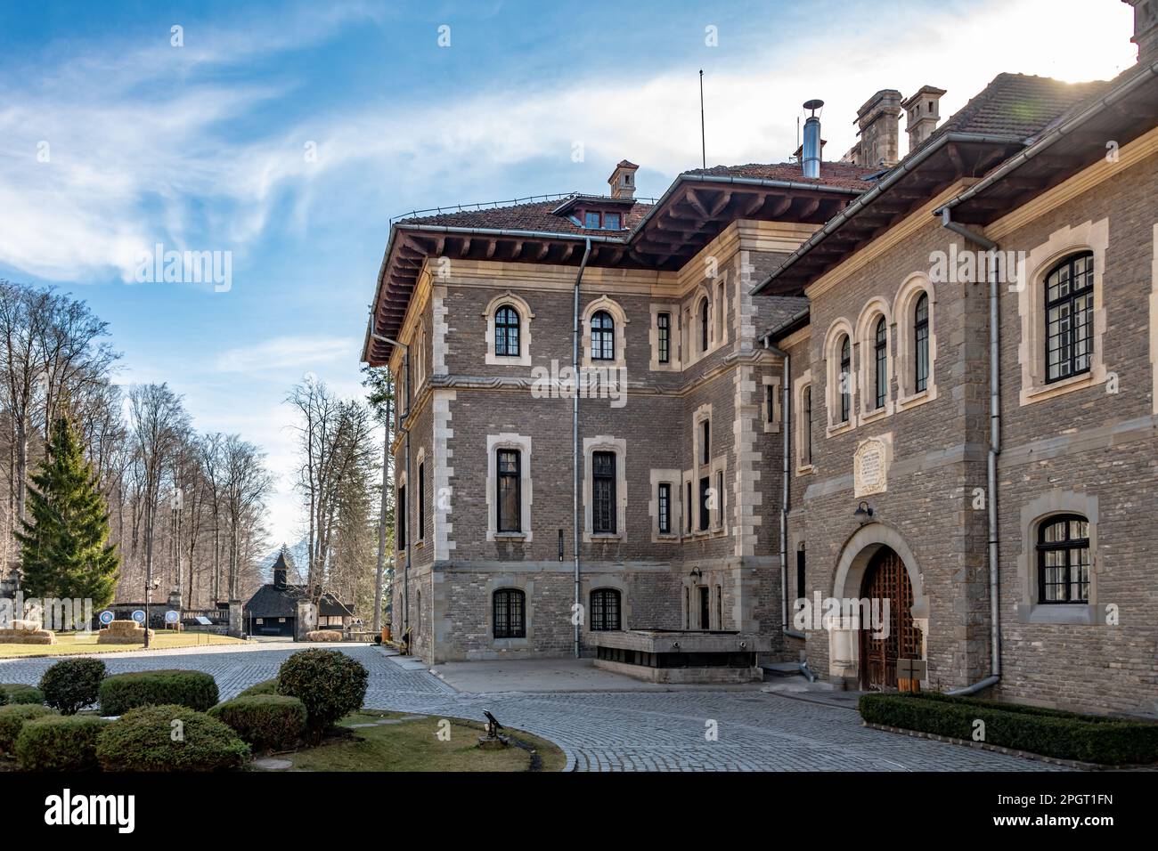 Exterior of Cantacuzino Castle in the Bucegi Mountains, Romania. Used ...