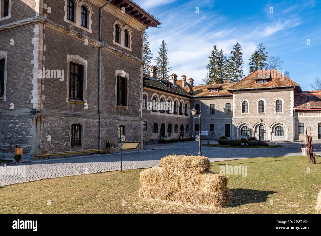 Exterior of Cantacuzino Castle in the Bucegi Mountains, Romania. Used in Netflix's Wednesday as ...