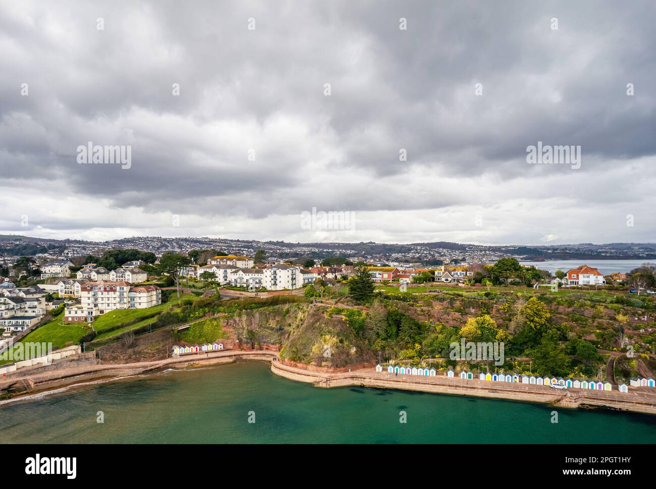 Aerial view of Roundham Head and Goodrington Promenade from a drone ...