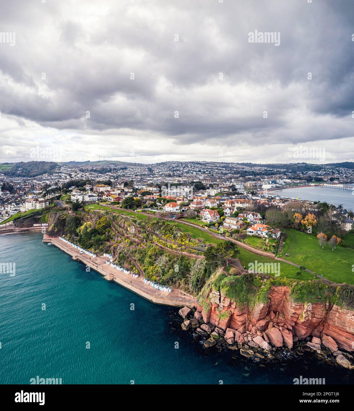 Aerial view of Roundham Head and Goodrington Promenade from a drone ...