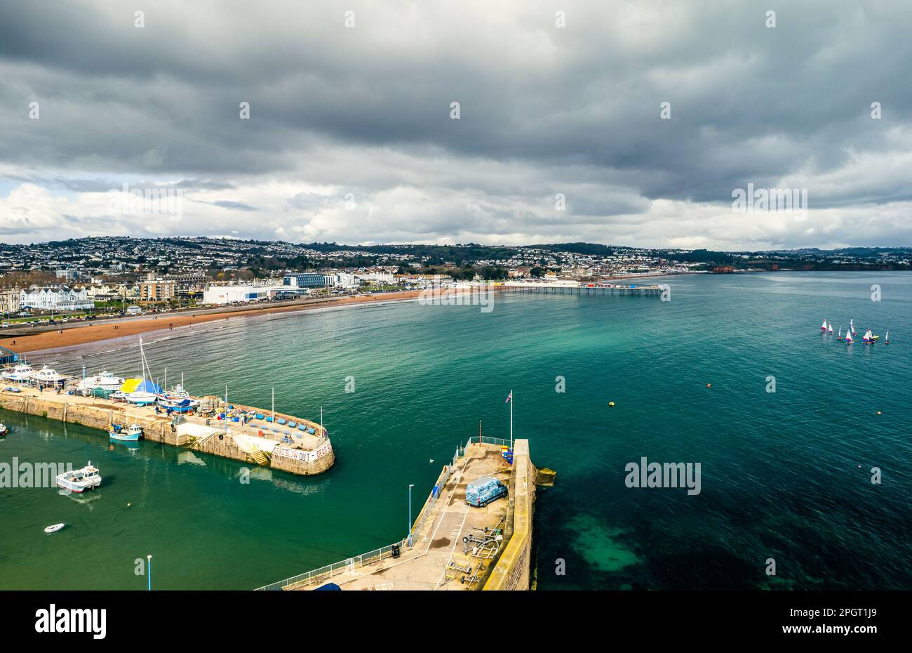 Aerial view of Paignton Harbour and South Quay from a drone, Paignton, Devon, England, Europe ...
