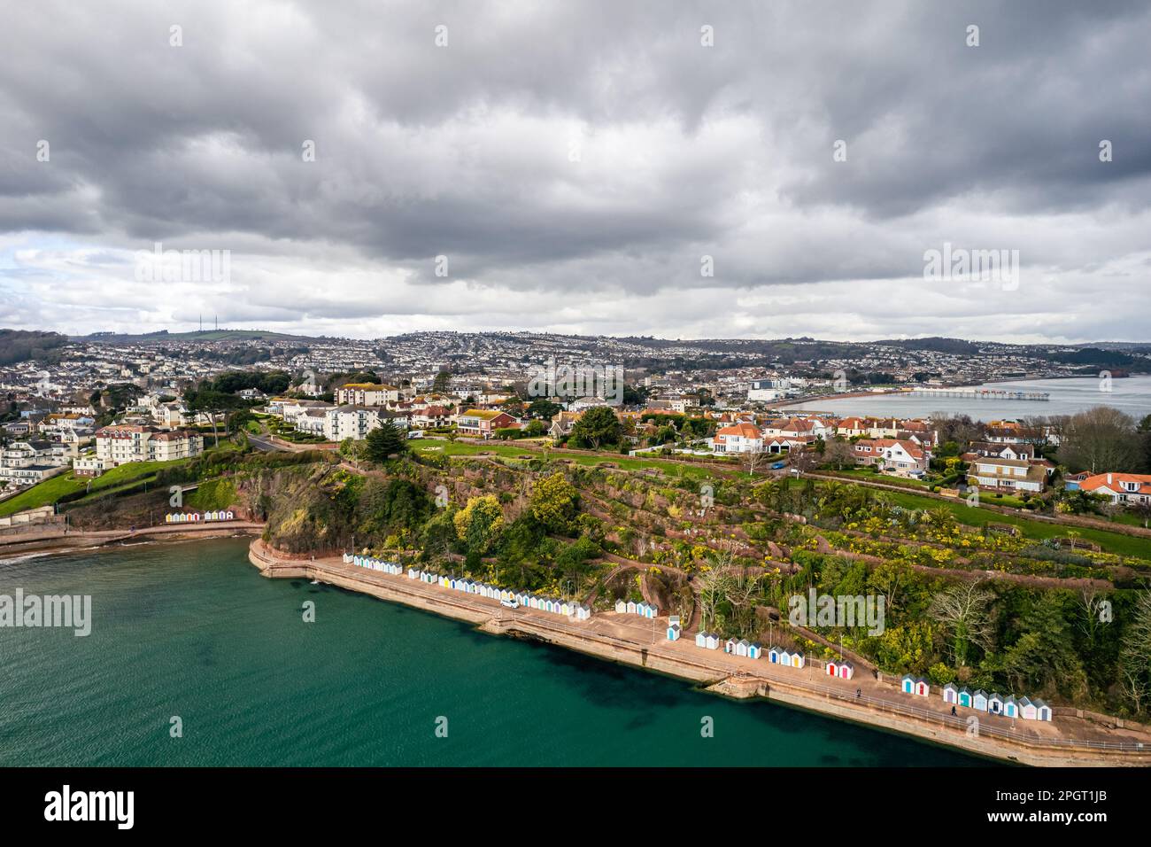 Aerial view of Roundham Head and Goodrington Promenade from a drone ...